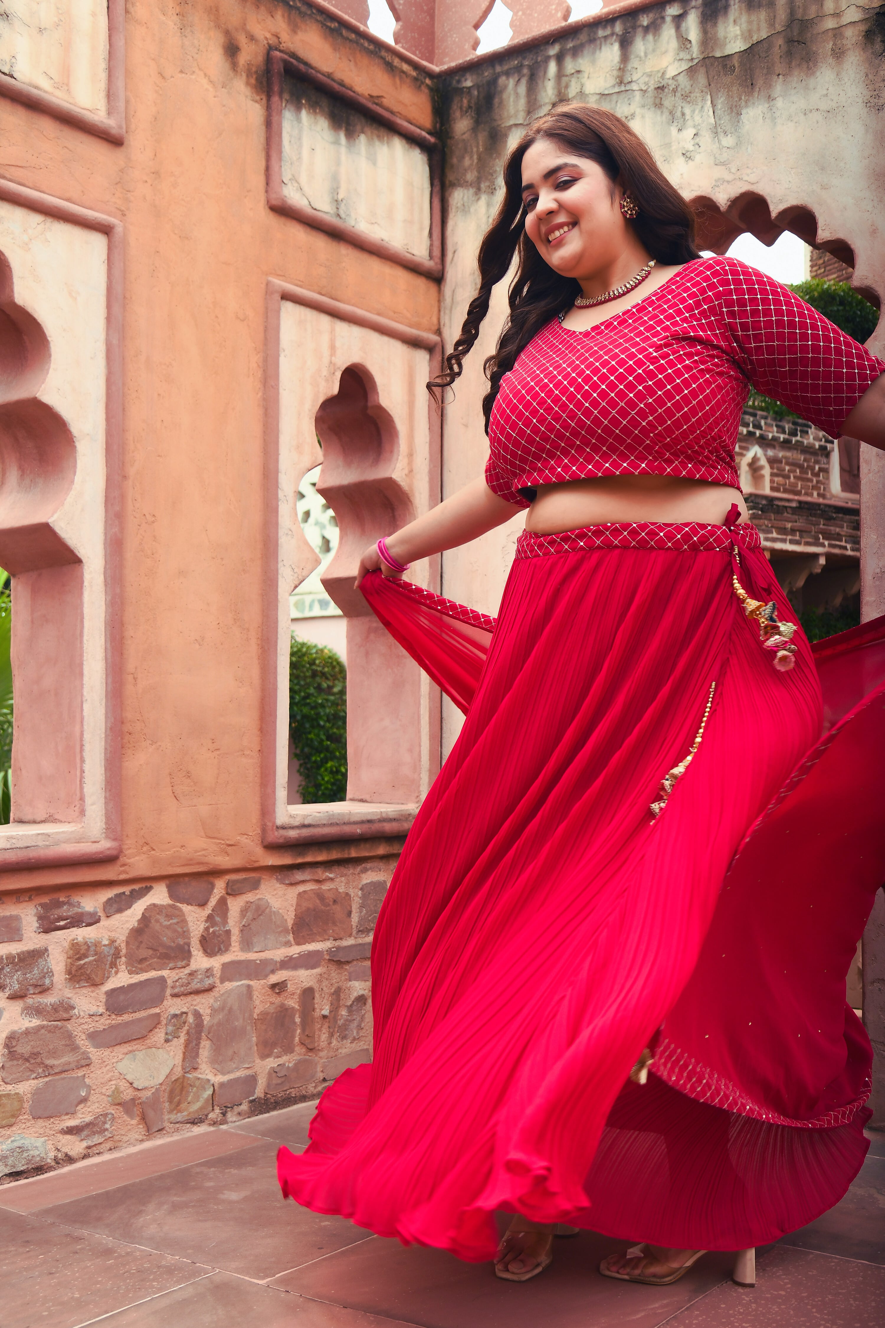 Plus Size Rubious Rani Embroidered Lehenga Choli with Dupatta ...