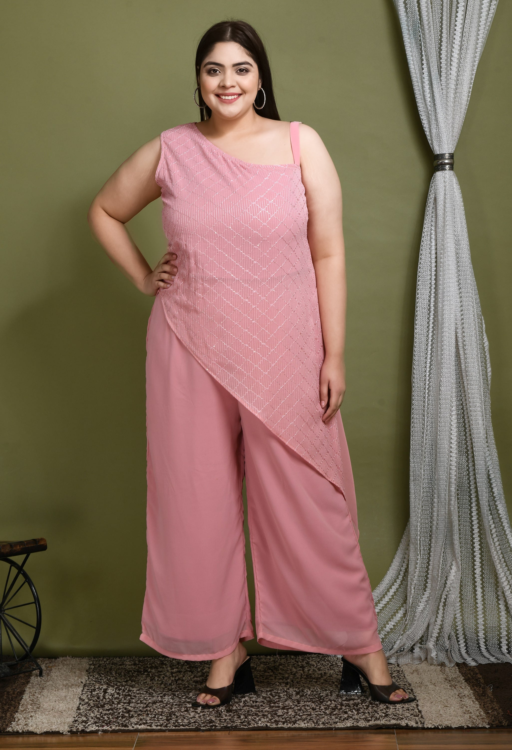 Plus Size Asymmetrical Pink Co-ord Set – DESINOOR.COM